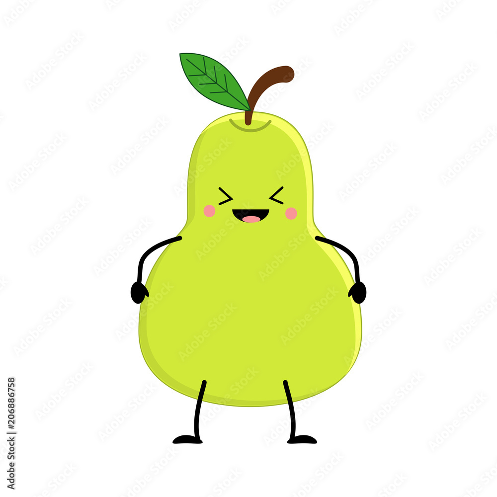 Cute cartoon pear. Kawai pear. Vector illustration isolated on w Stock ...