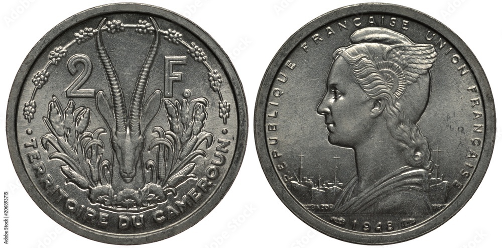 Foto de French Cameroun coin 2 two francs 1948, antelope with horns ...