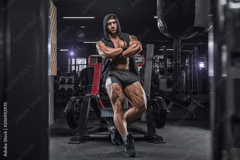 Handsome young fit muscular caucasian man of model appearance workout ...