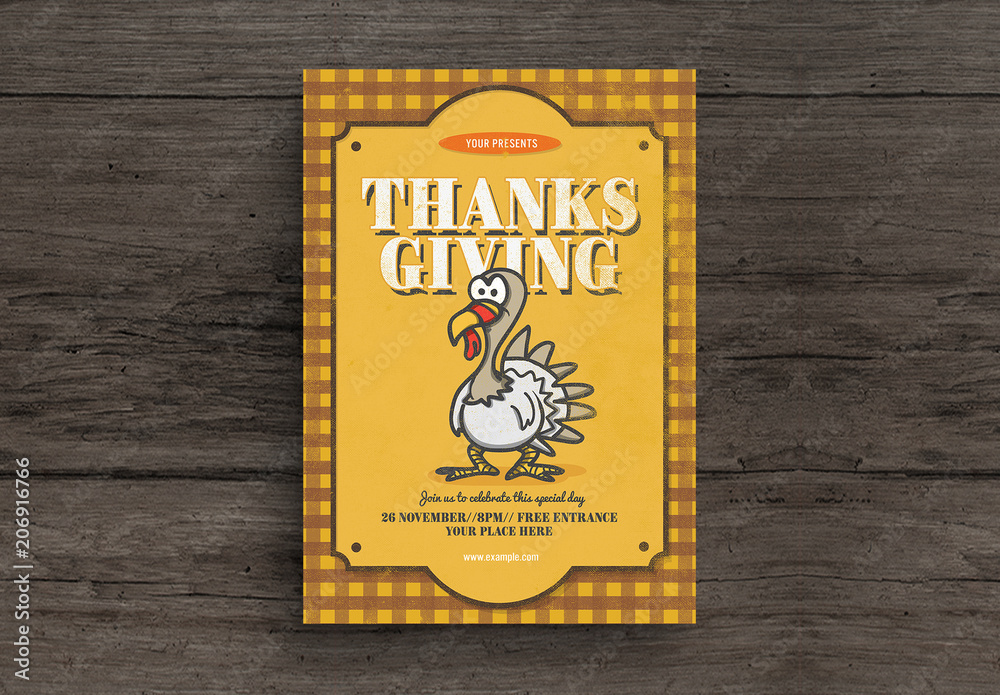 Thanksgiving Flyer Layout with Turkey Illustration Stock Template ...