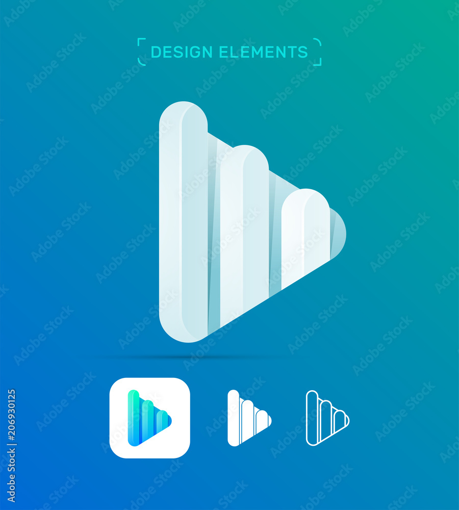 Music Play button logo template. Material design, origami flat, line ...
