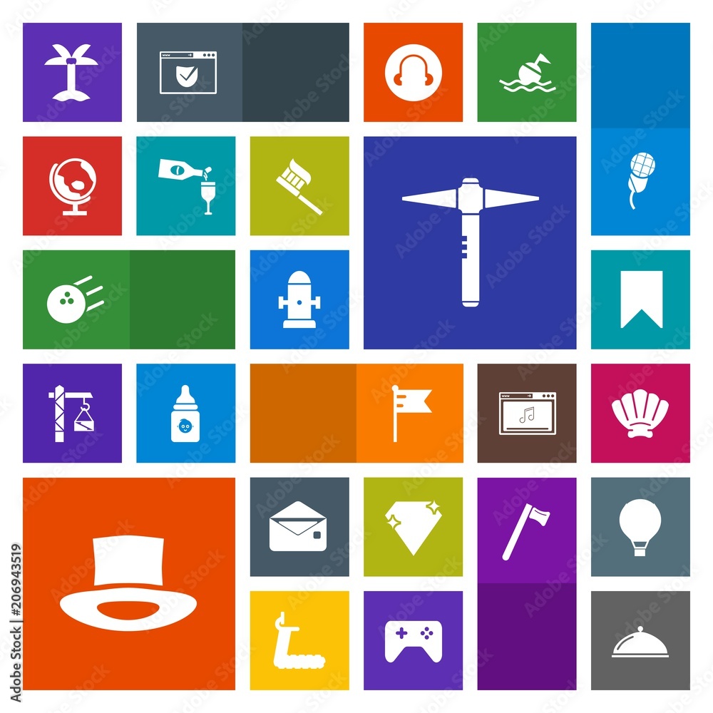 Modern, simple, colorful vector icon set with hat, department, map ...