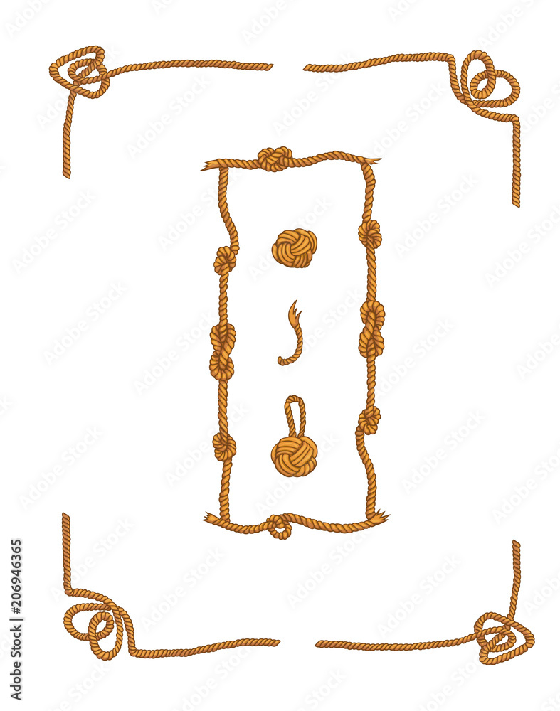 Rope frames and rope knots isolated vector Set Stock Vector | Adobe Stock