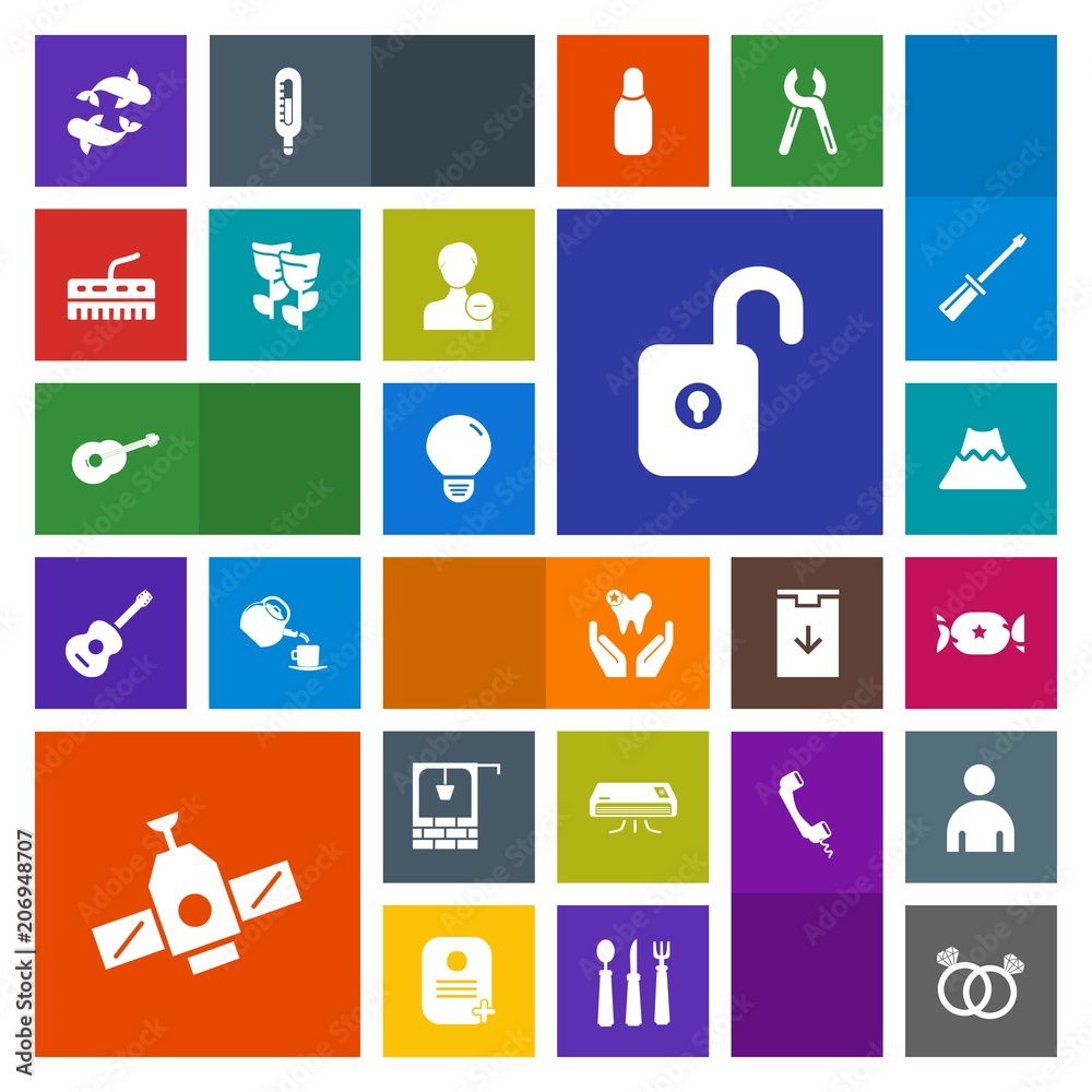 Modern, simple, colorful vector icon set with dentist, ring, technology ...