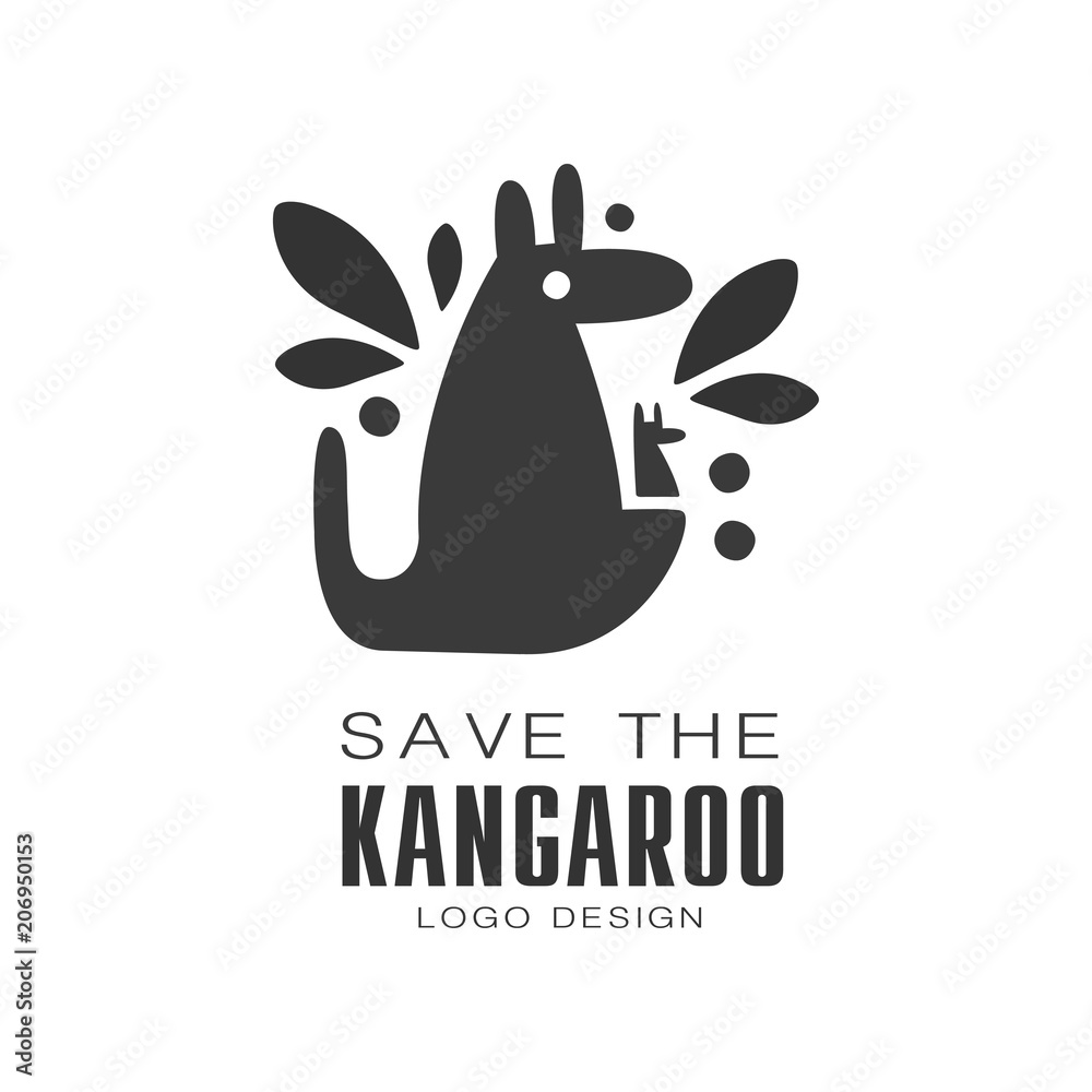 Save the kangaroo logo design, protection of wild animal black and ...