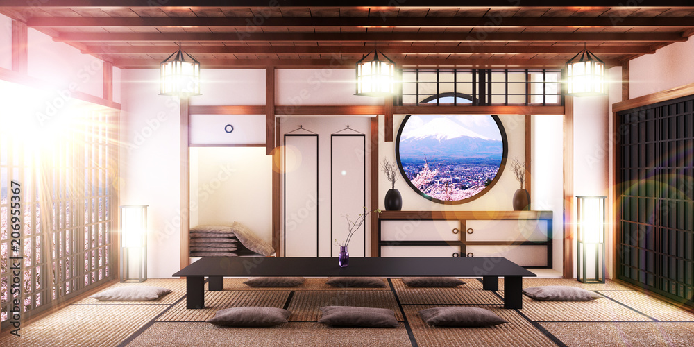 Japanese style room interior design. 3D rendering Stock Photo | Adobe Stock