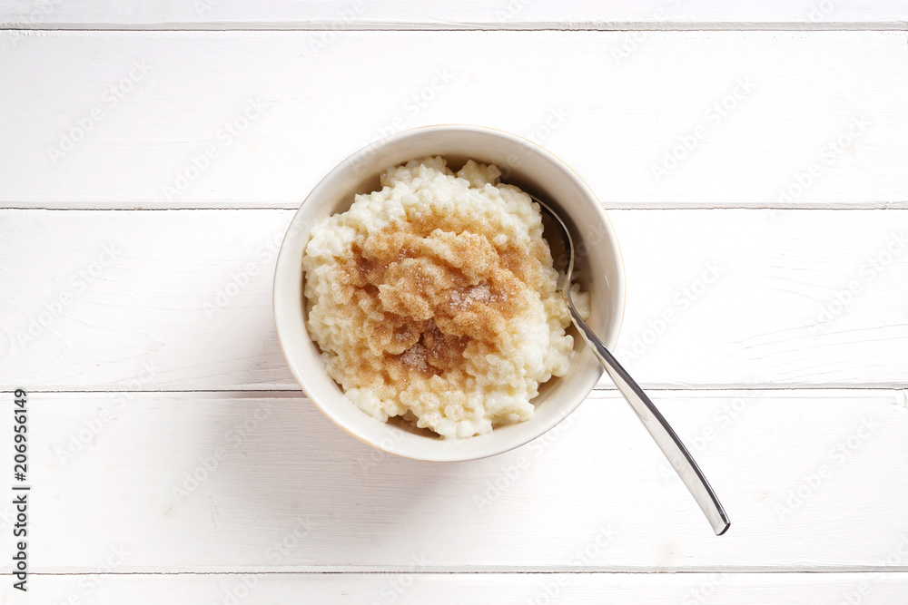 traditional german rice pudding with cinnamon and sugar, known as ...