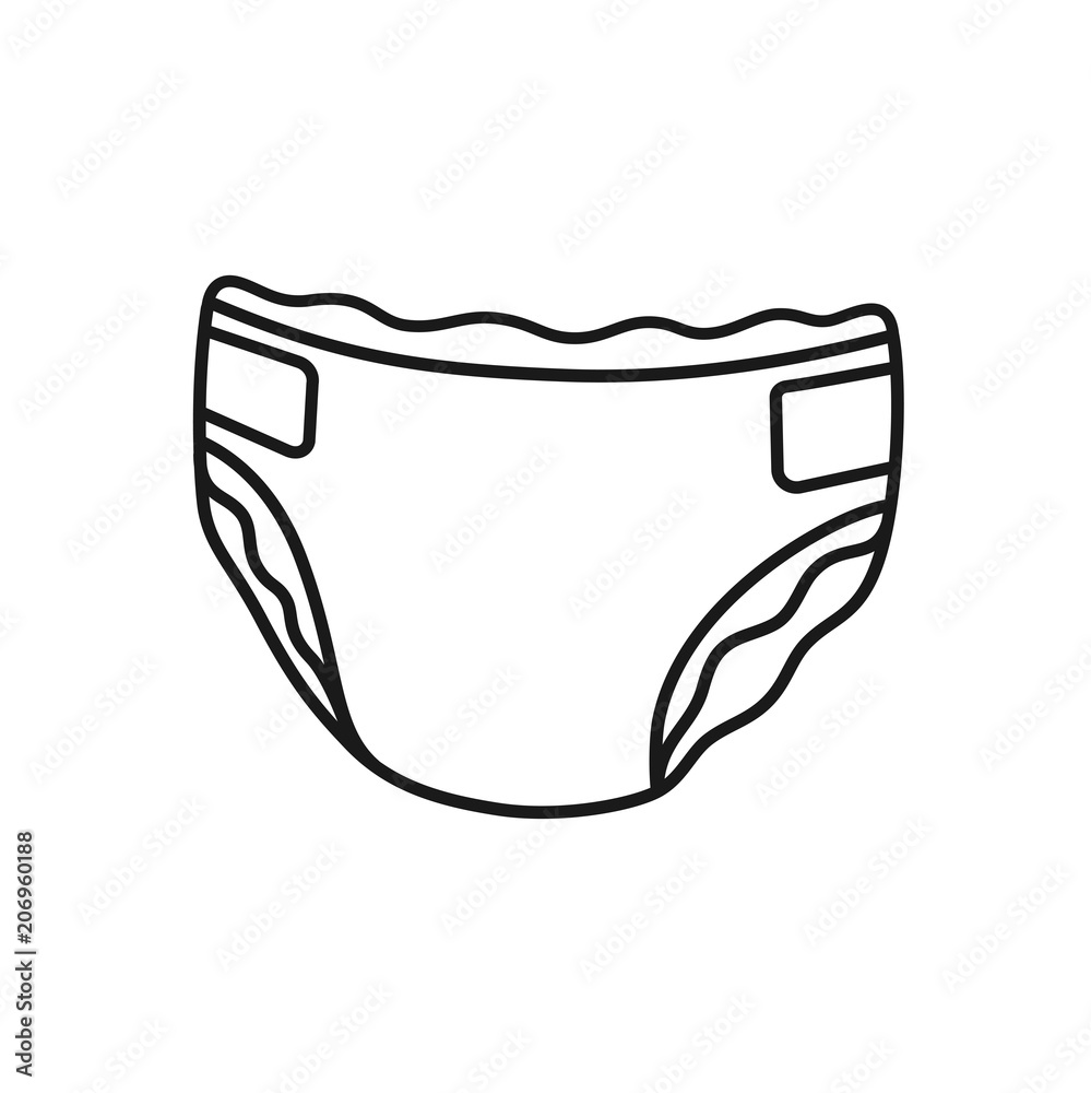 Isolated Baby Diaper icon black and white. Vector illustration on white ...