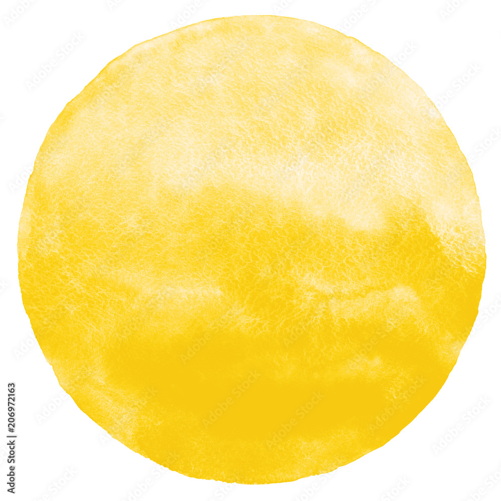 Yellow watercolor circle shape isolated on white. Round aquarelle ...