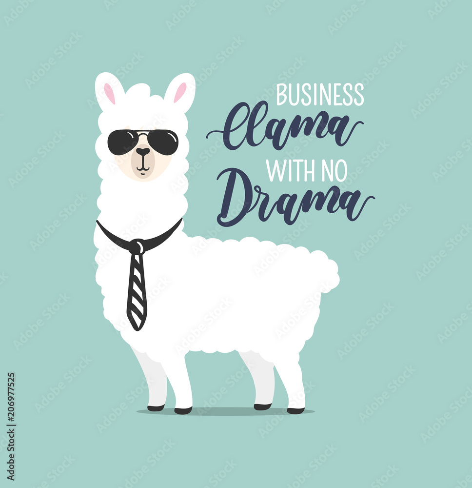 .Business Llama with no drama cute card with handrawn alpaca. Greeting ...