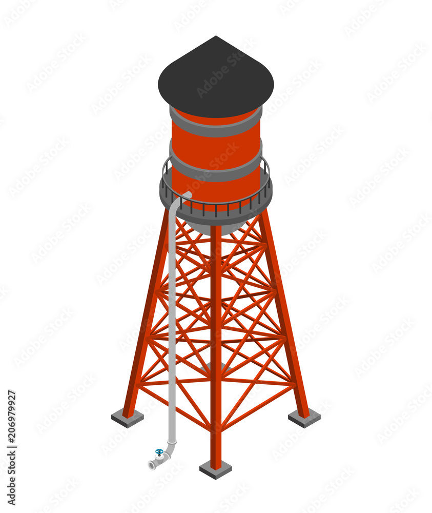 Water tower isometric isolated. Water-bearing tower. Vector ...