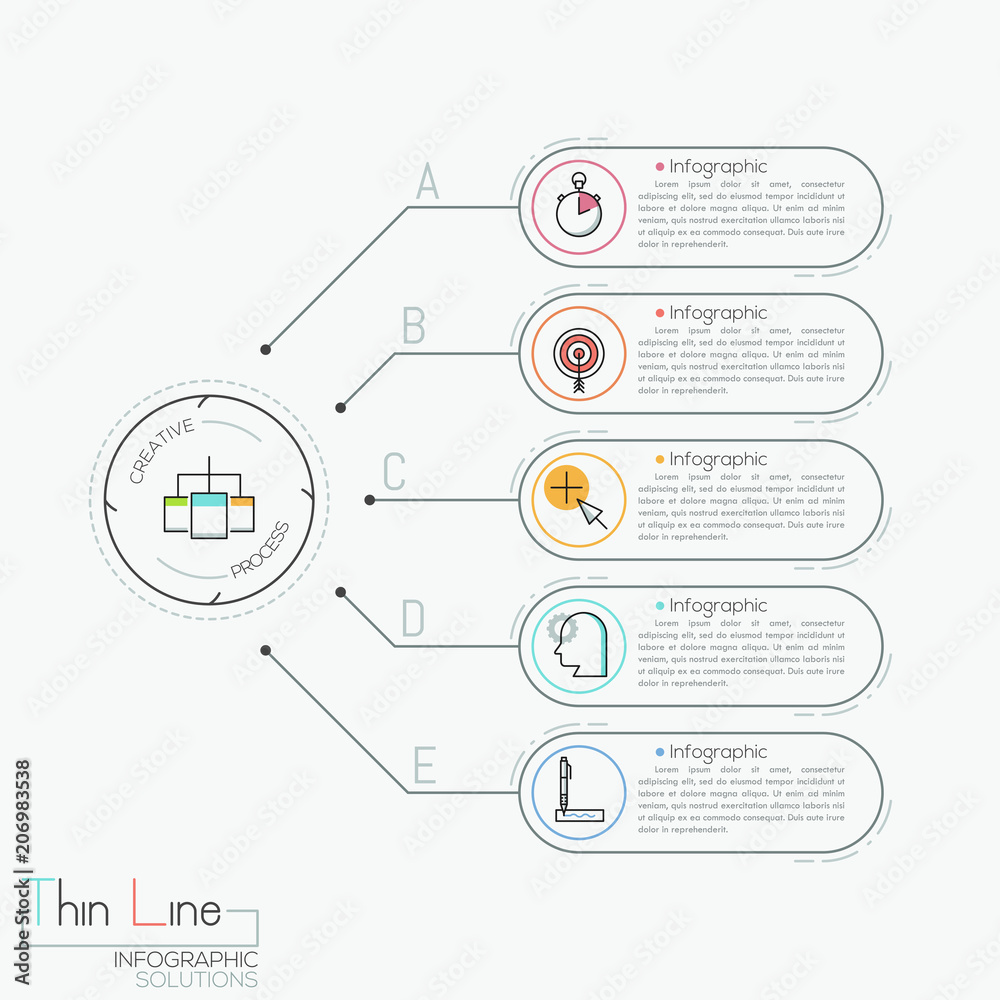 Modern Infographic Design Template Five Text Boxes In Shape Of Rounded 