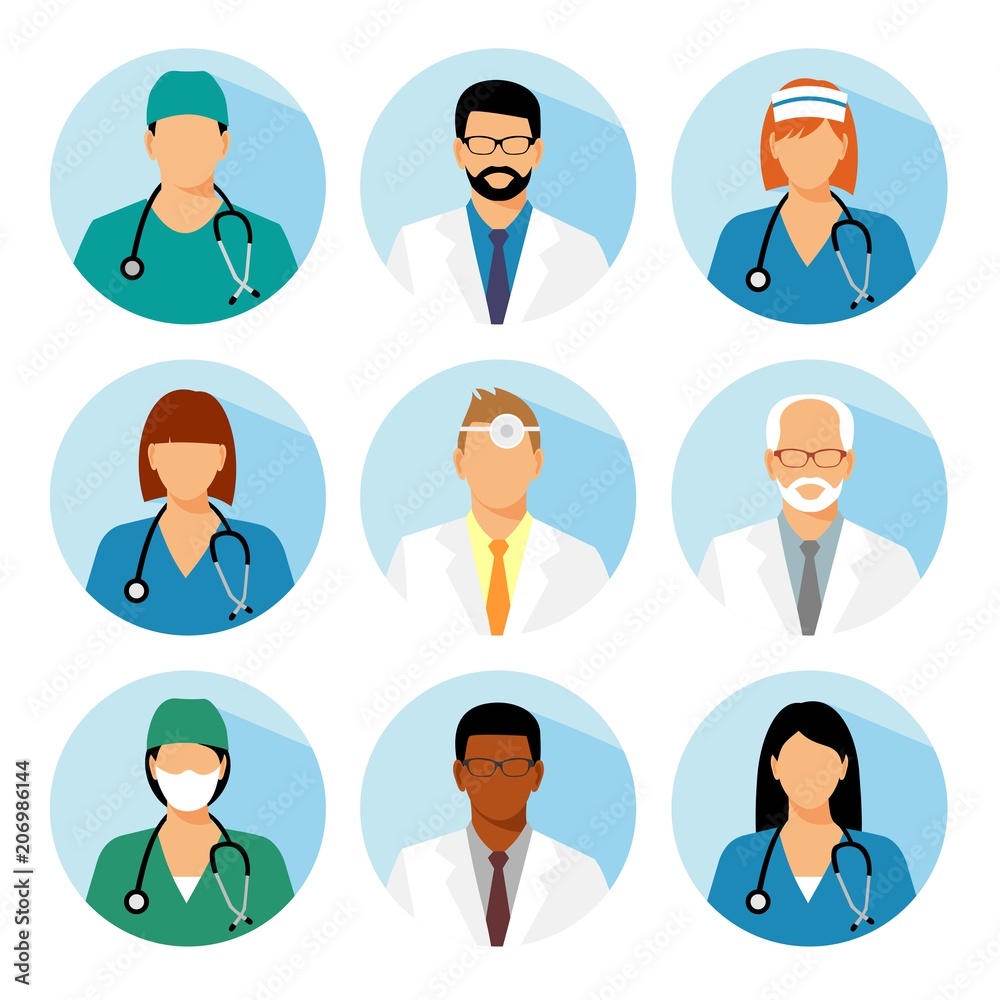Medical avatars set vector. Medical clinic staff flat avatars. Stock ...