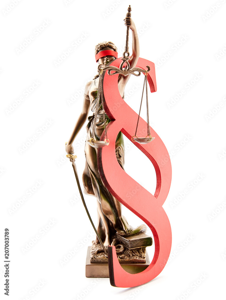 Roter Paragraph und Justitia als Justiz Symbol Stock Photo | Adobe Stock