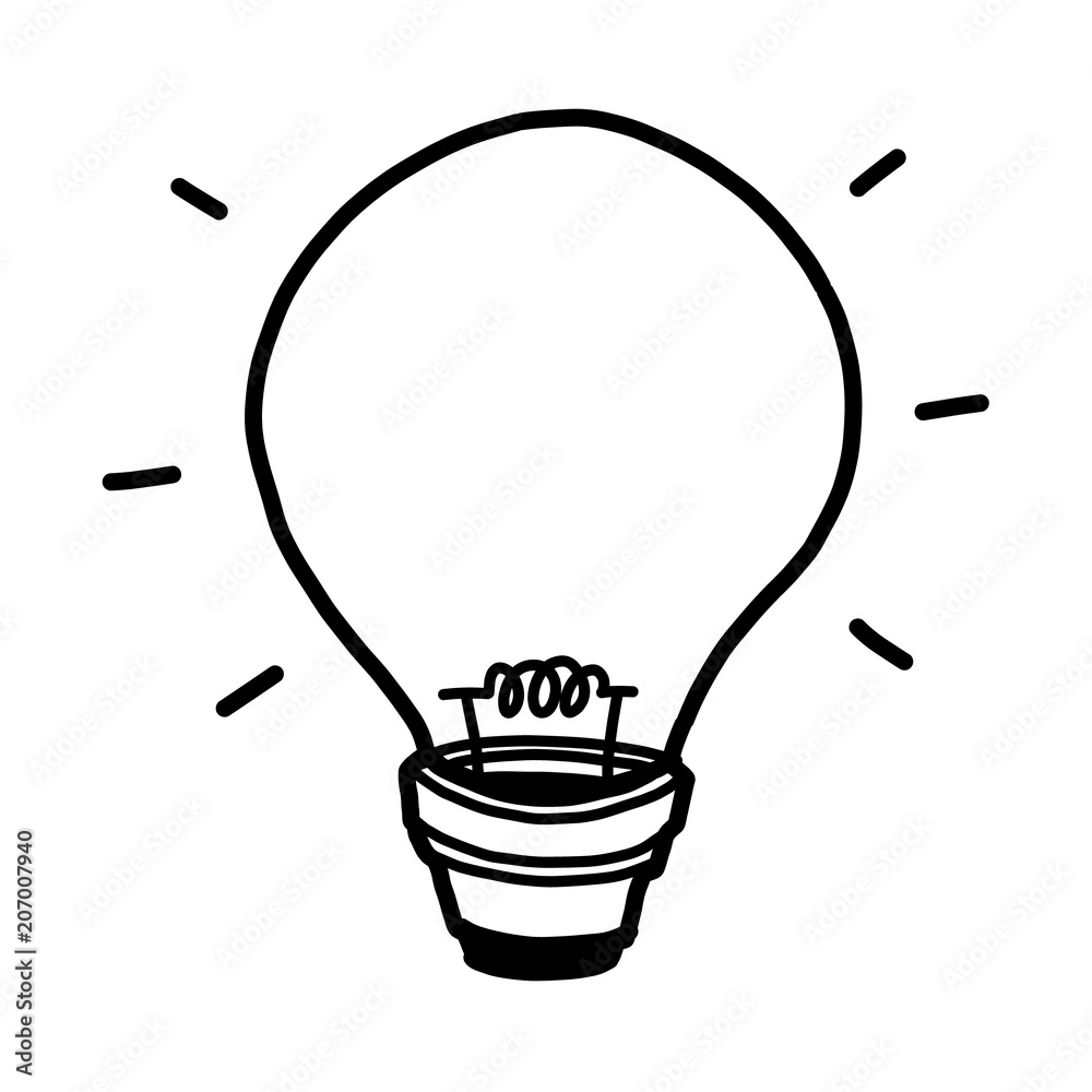 light bulb / cartoon vector and illustration, black and white, hand ...