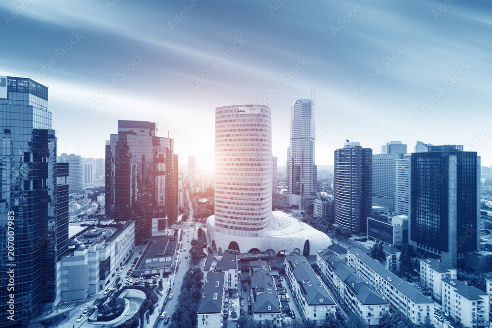 Aerial view of Shanghai's high density central business area. High rise ...