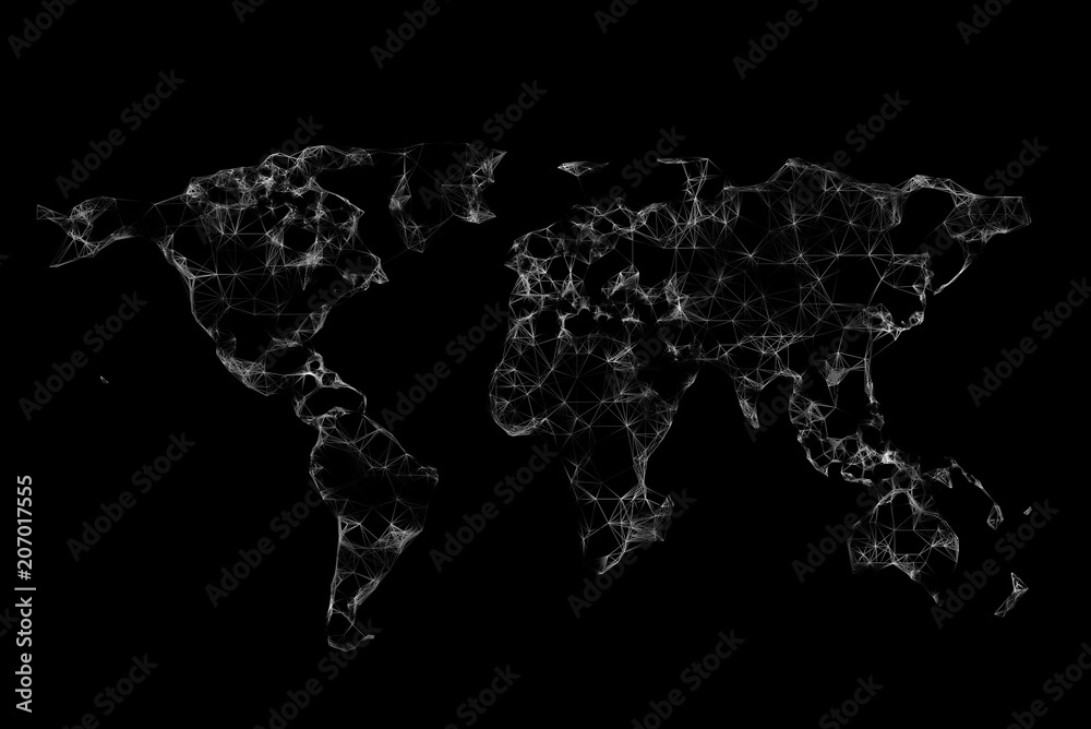 world map with nodes linked by lines connecting dots and lines network ...