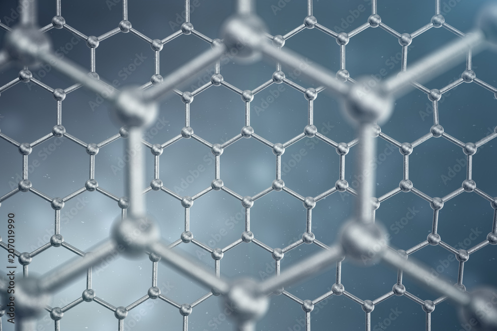 3d Rendering Abstract Nanotechnology Hexagonal Geometric Form Close Up Concept Graphene Atomic