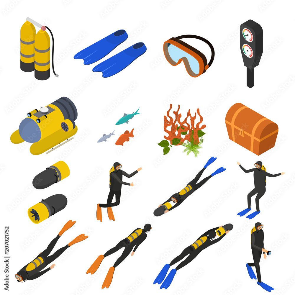 Scuba Diving Signs 3d Icons Set Isometric View. Vector Stock Vector ...