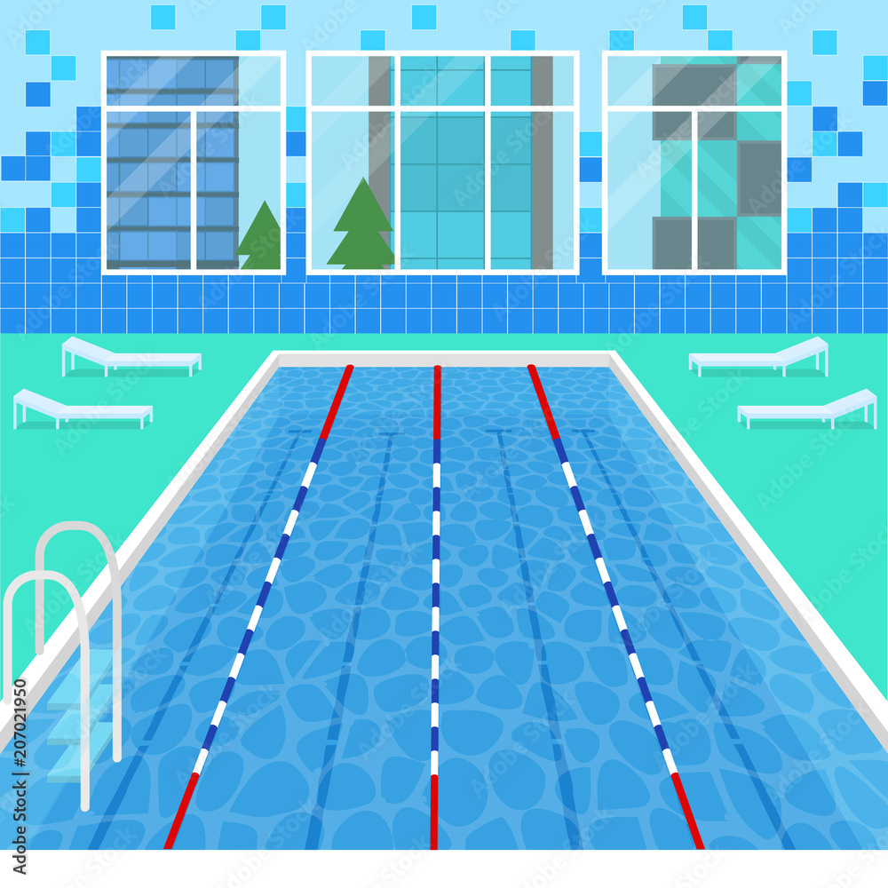 Cartoon Swimming Pool Interior Card Poster. Vector Stock Vector | Adobe ...