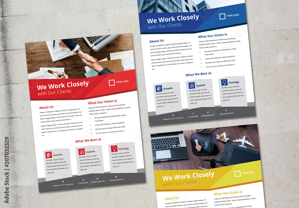 Flyer Layout with Colorful Headers Stock Template | Adobe Stock