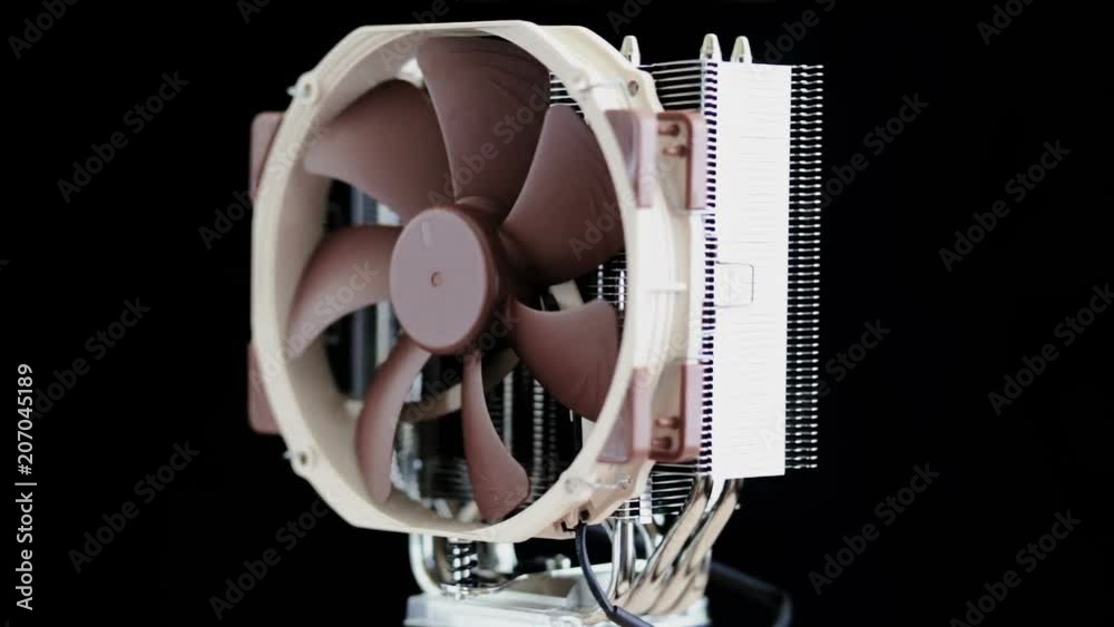 Modern large and powerful computer cooling system. Cooling fan and ...