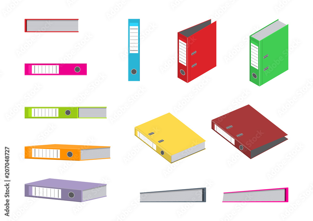 Vector illustration. Set of colorful binder in different planes on ...