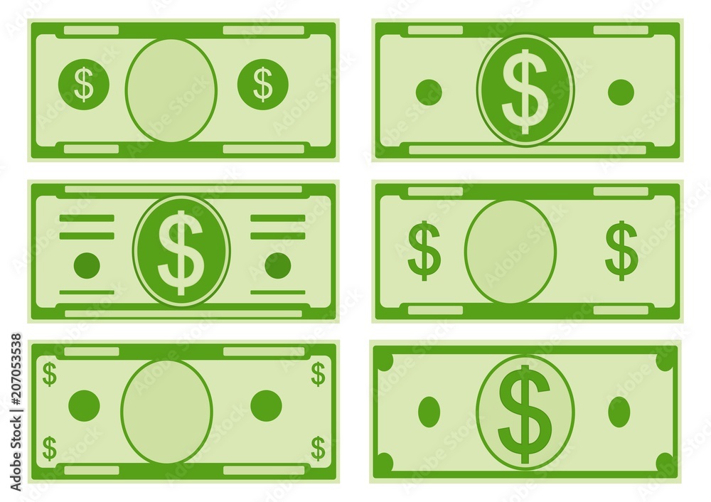 Vector cartoon options dollar banknotes. Front side. Vector ...