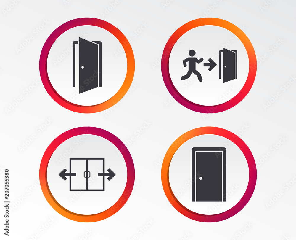 Automatic door icon. Emergency exit with human figure and arrow symbols ...