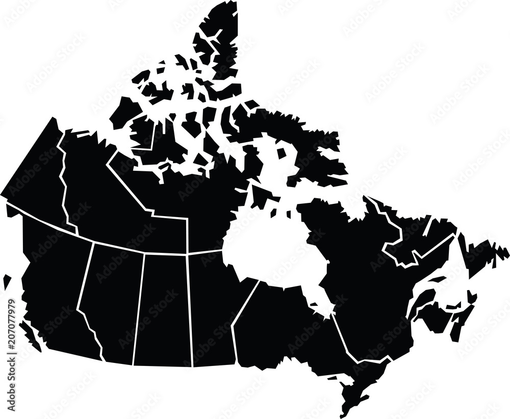 Chunky, rough map of the country of the Canada divided into provinces ...