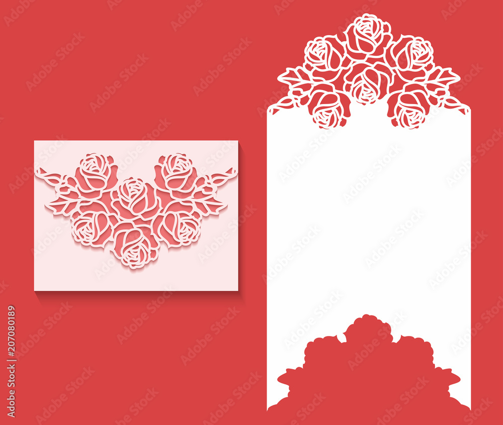 Paper greeting card with lace border, pattern of roses. Cut out ...