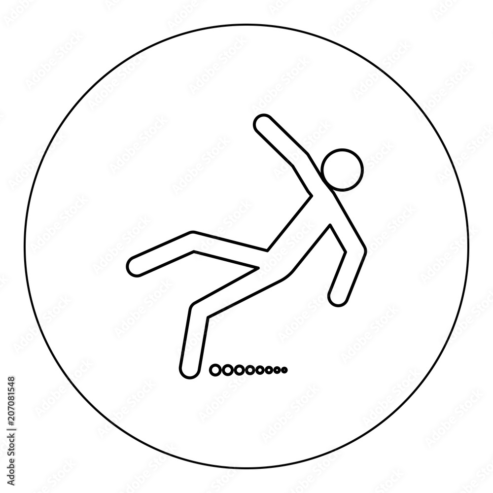Man slip fall icon black color in circle vector illustration isolated ...