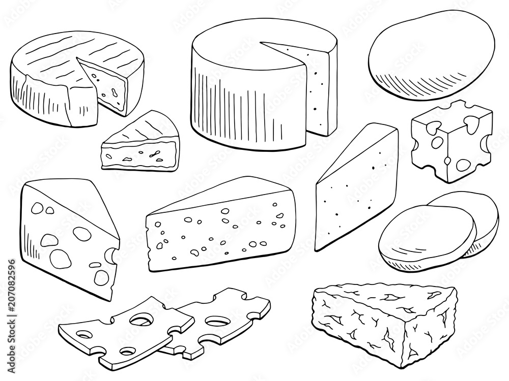 Cheese set graphic black white isolated food sketch illustration vector ...