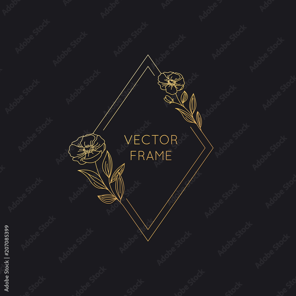 Vector frame with flowers and leaves and copy space for text - abstract ...