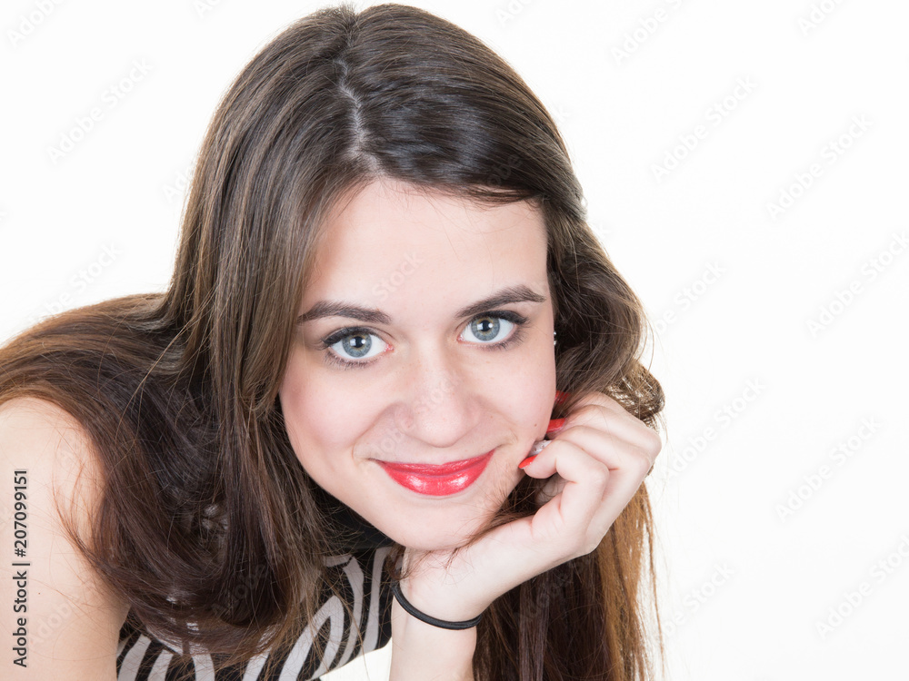 beauty portrait of cute young woman smiling girl beautiful Stock Photo ...