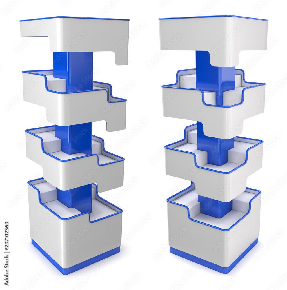 Rack with shelves for shops. Set of 3d illustrations isolated on white ...