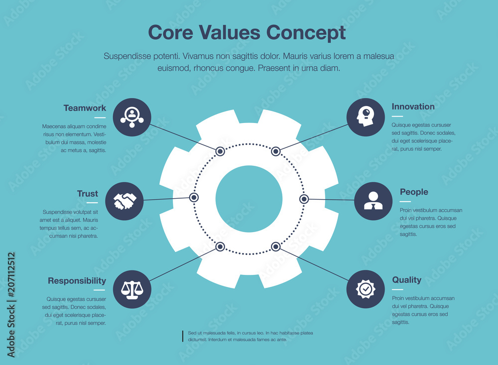 Business infographic for core values visualization template with gear ...