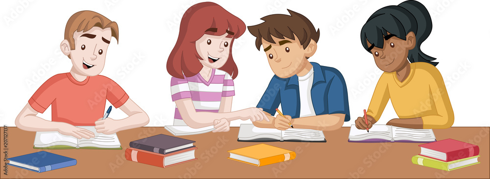 Cartoon teenager students with books. Kids studying. Stock Vector ...