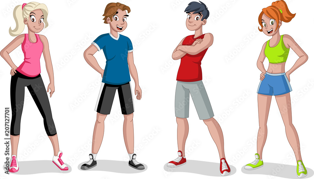 Cartoon athletes. Runner characters wearing sport outfit. Stock Vector ...