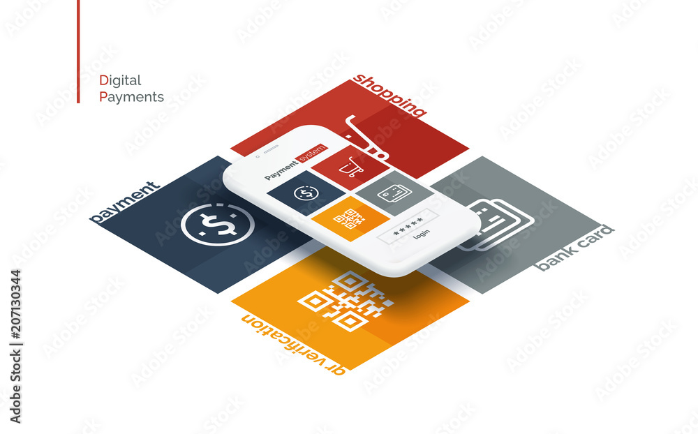 Payment system mobile interface. Infographics with a mobile phone and ...
