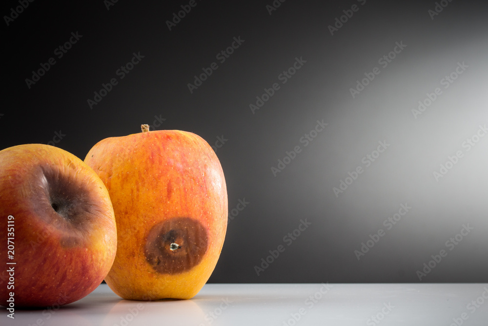 zwei Äpfel mit braunen Stellen Stock-Foto | Adobe Stock