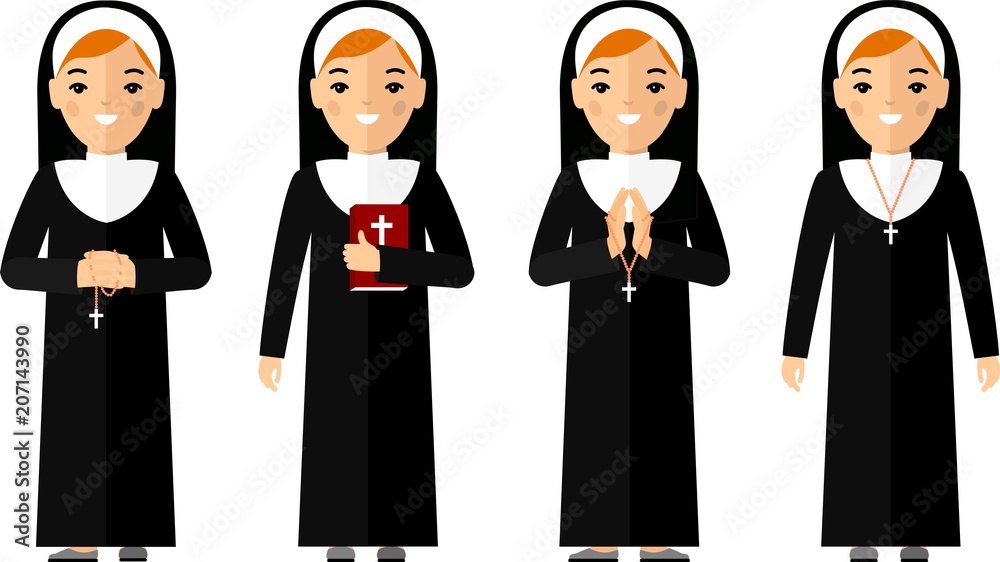 Set of different a religious people, priest and nun in colorful flat ...