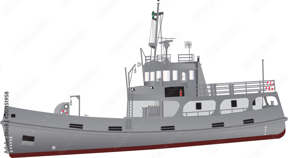A detailed illustration of a Navy Support Ship equipped for diving and ...