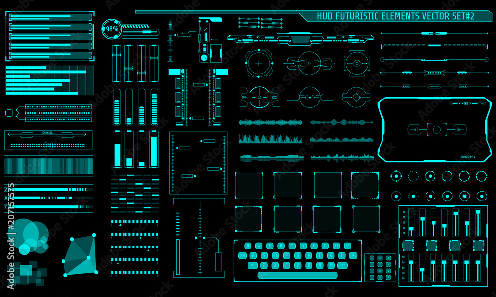 HUD Hologram Futuristic Elements Set Vector. Abstract Virtual Graphic For User Interface Control ...
