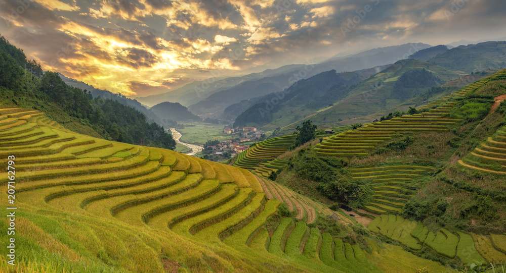Mu Cang Chai terraced rice field near Sapa, Vietnam Stock Photo | Adobe ...