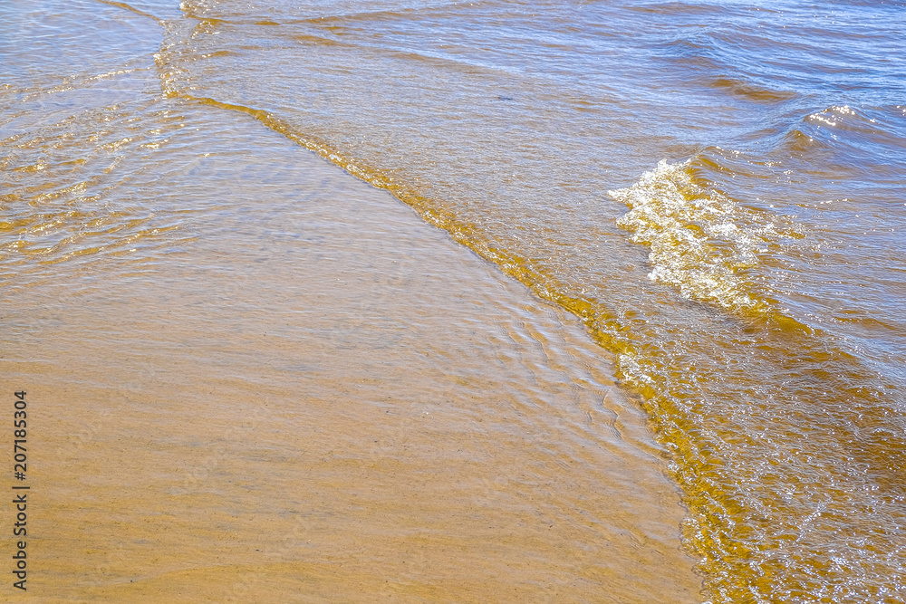 Sandbank, the wave rolls to the shore. Summer. Sandy beach. Sea dried ...