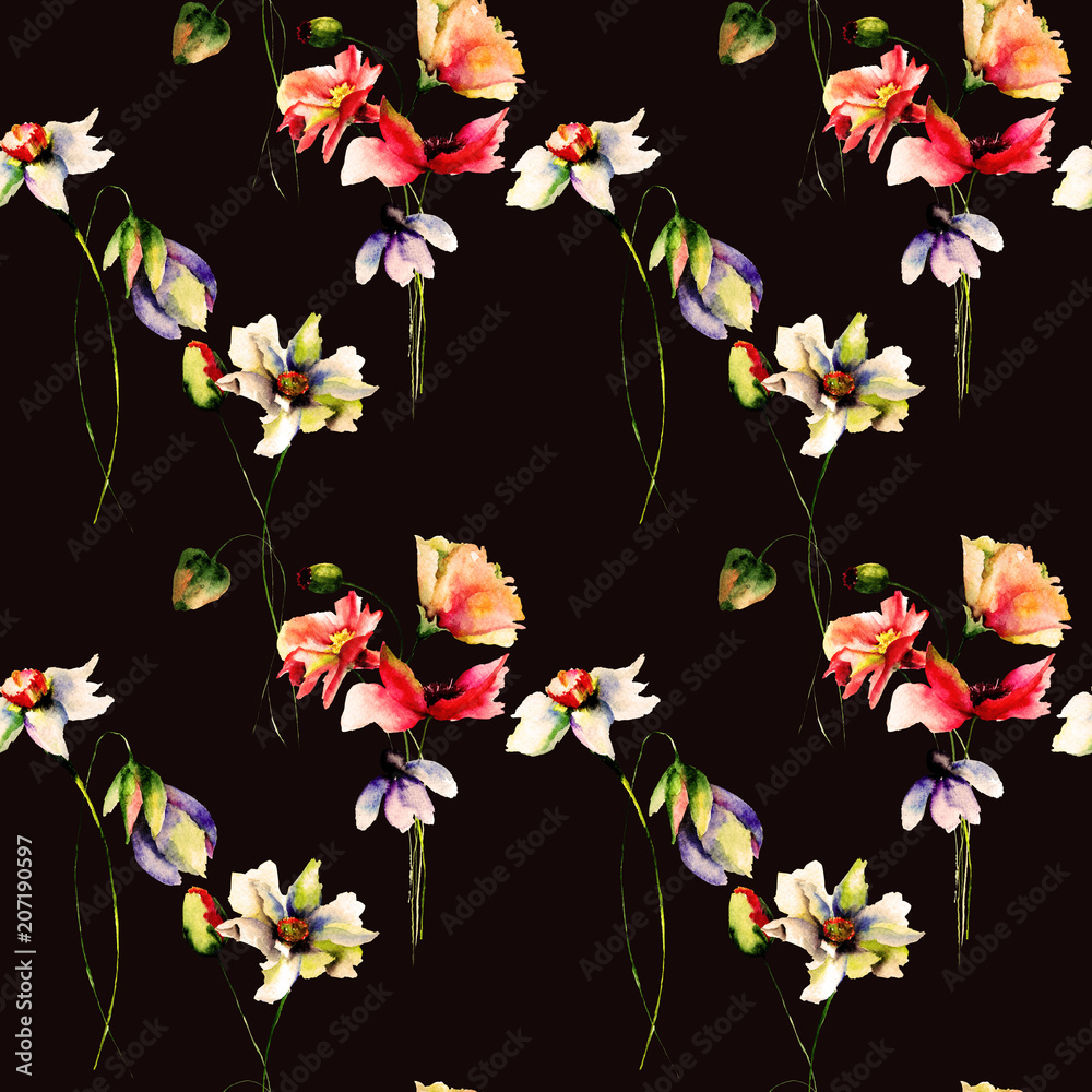 Seamless wallpaper with spring flowers Stock Photo | Adobe Stock