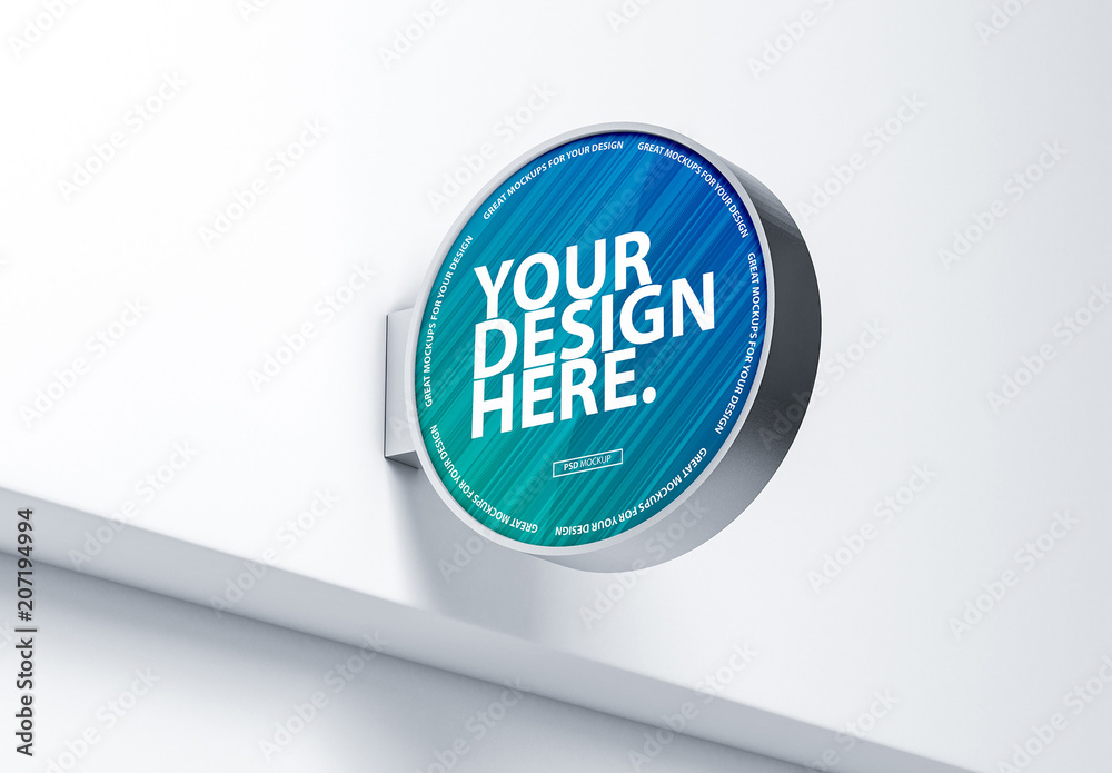 Round Store Signboard on Wall Mockup Stock Template | Adobe Stock
