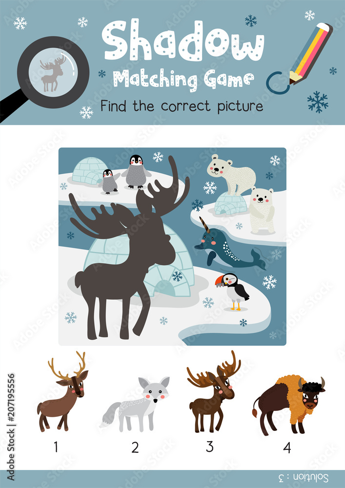 Vetor de Shadow matching game by finding the correct picture of ...