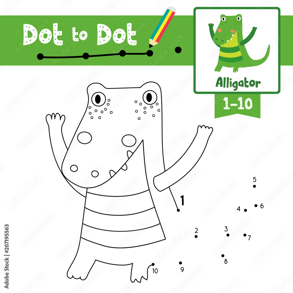 Dot to dot educational game and Coloring book of standing alligator ...